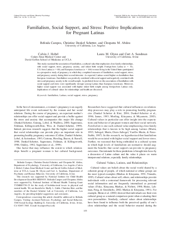 (PDF) Familialism, social support, and stress: Positive implications ...
