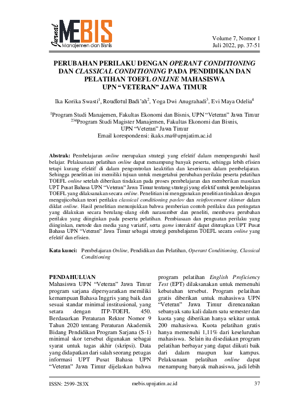 (PDF) Perubahan Perilaku Dengan Operant Conditioning Dan Classical Conditioning Pada Pendidikan ...