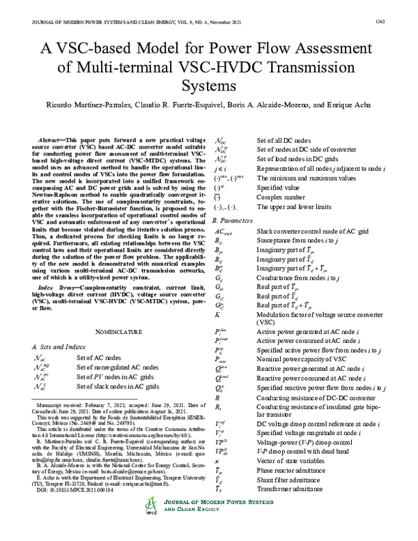 (PDF) A VSC-based Model for Power Flow Assessment of Multi-terminal VSC-HVDC Transmission Systems