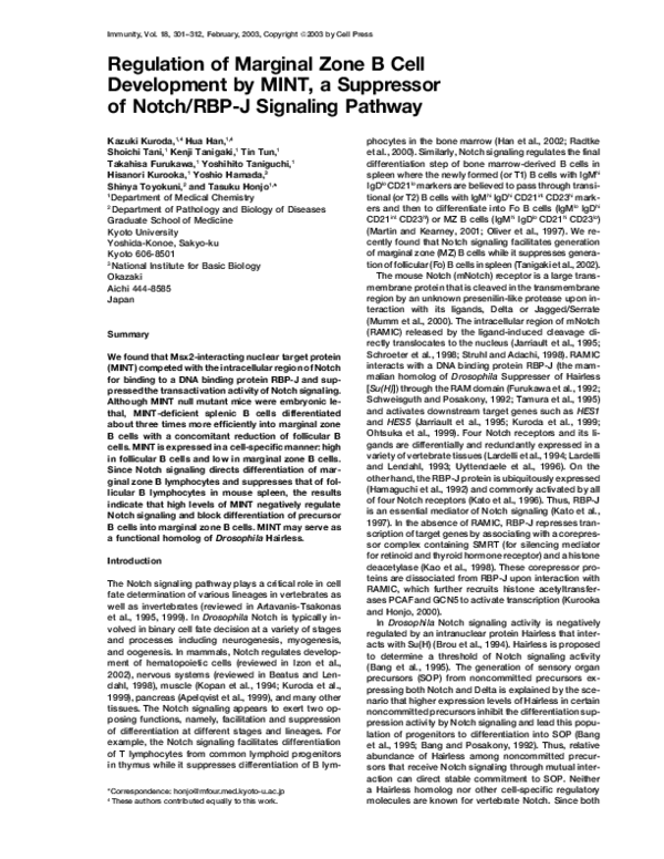 (PDF) Regulation of Marginal Zone B Cell Development by MINT, a Suppressor of Notch/RBP-J ...