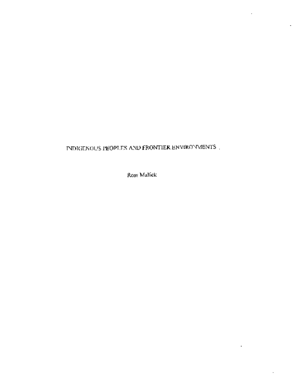 (PDF) INDIGENOUS PEOPLES AND FRONTIER ENVIRONMENTS