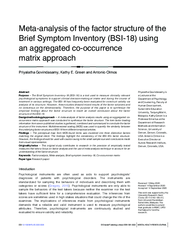 (PDF) Meta-analysis of the factor structure of the Brief Symptom Inventory (BSI-18) using an ...