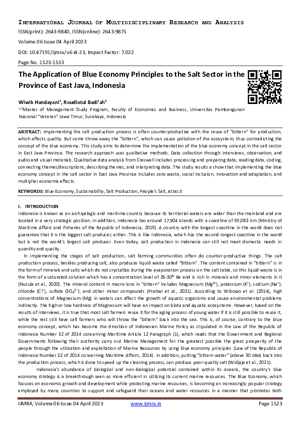 (PDF) The Application of Blue Economy Principles to the Salt Sector in ...
