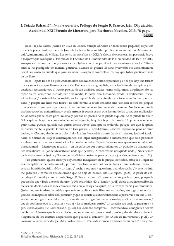 (PDF) Isabel Tejada Balsas, El alma irreversible (Juan Carlos Abril)