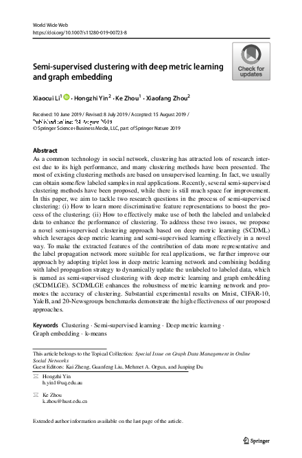 (PDF) Semi-supervised clustering with deep metric learning and graph embedding