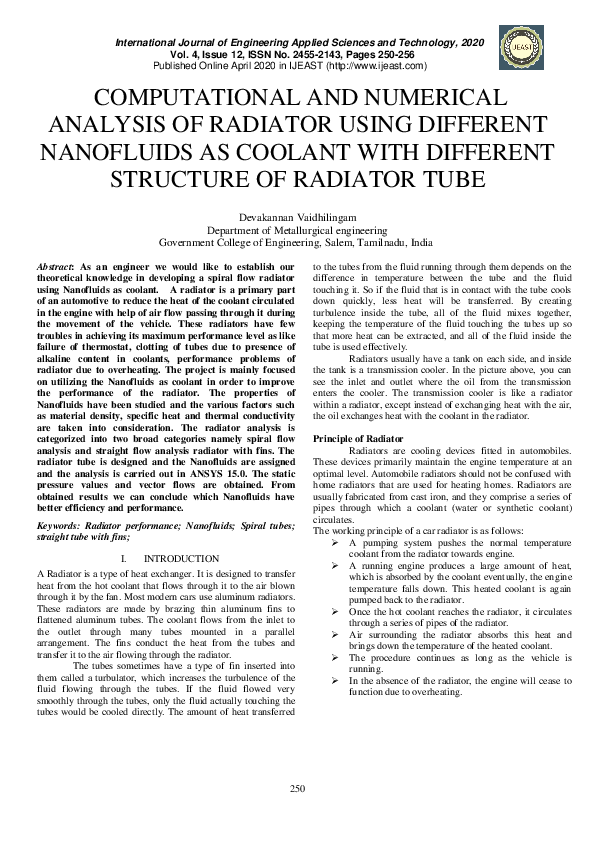 (PDF) Computational and Numerical Analysis of Radiator Using Different ...