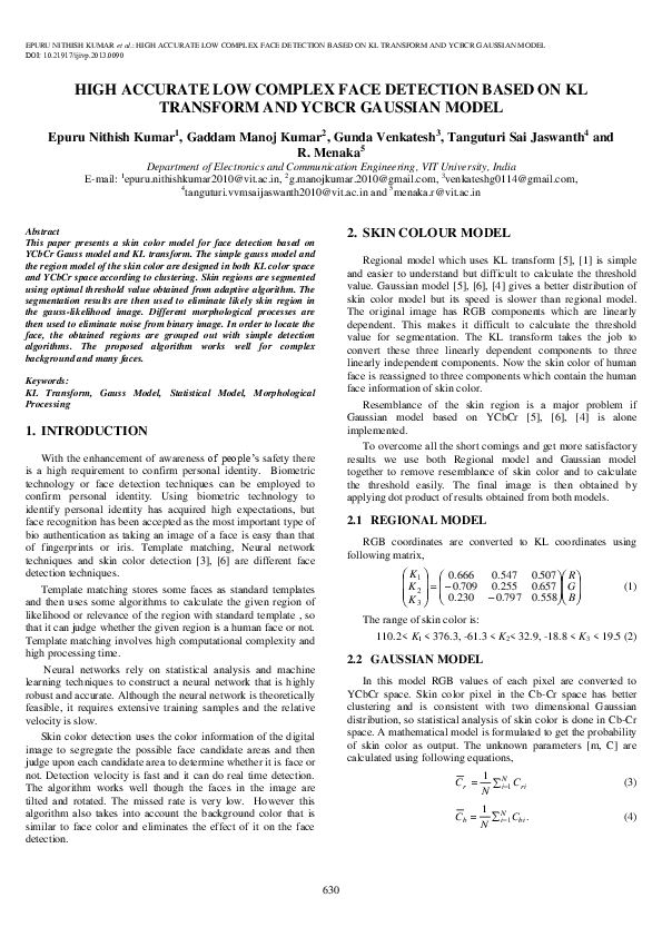 (PDF) High Accurate Low Complex Face Detection Based on KL Transform and Ycbcr Gaussian Model