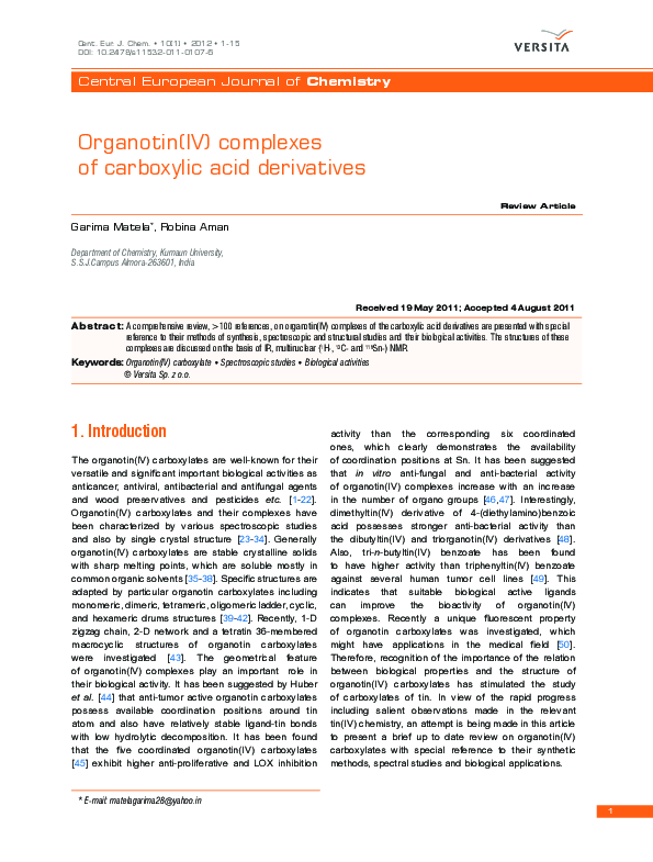 (PDF) Organotin(IV) complexes of carboxylic acid derivatives