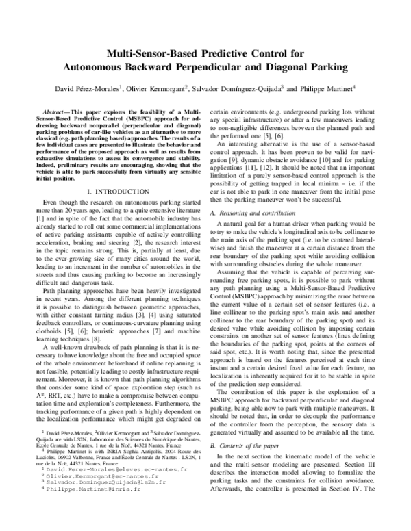 (PDF) Multi-Sensor-based Predictive Control for Autonomous Parking in Presence of Pedestrians