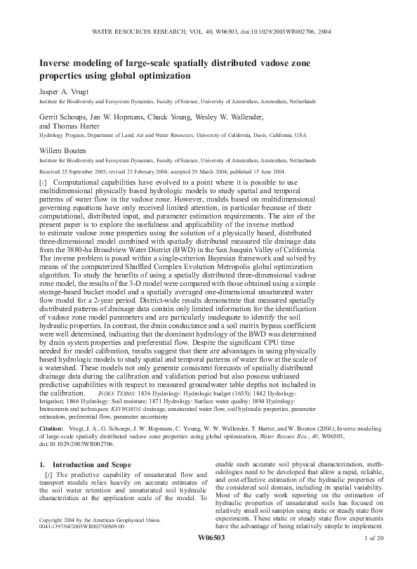 (PDF) Inverse modeling of large-scale spatially distributed vadose zone properties using global ...