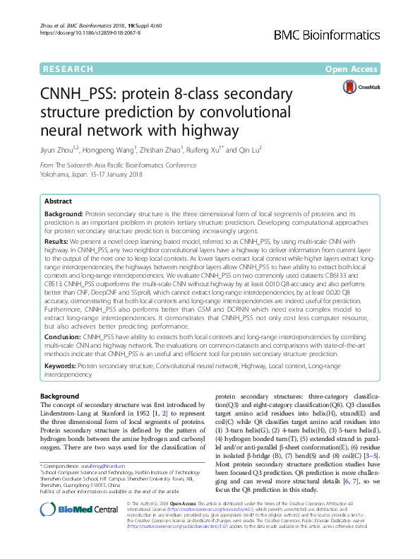 (PDF) CNNH_PSS: protein 8-class secondary structure prediction by convolutional neural network ...