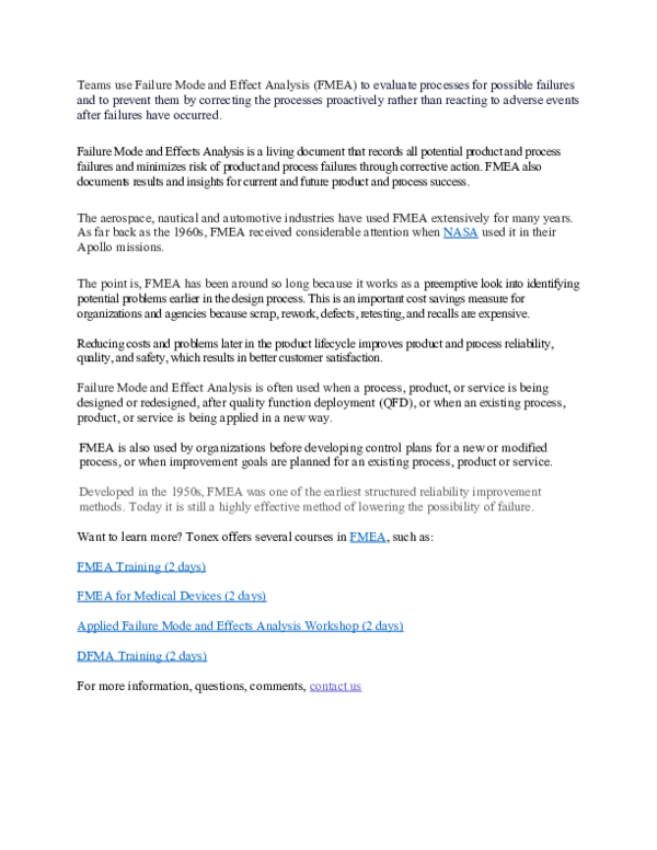 (DOC) FMEA: Preventing Failure Through Analysis