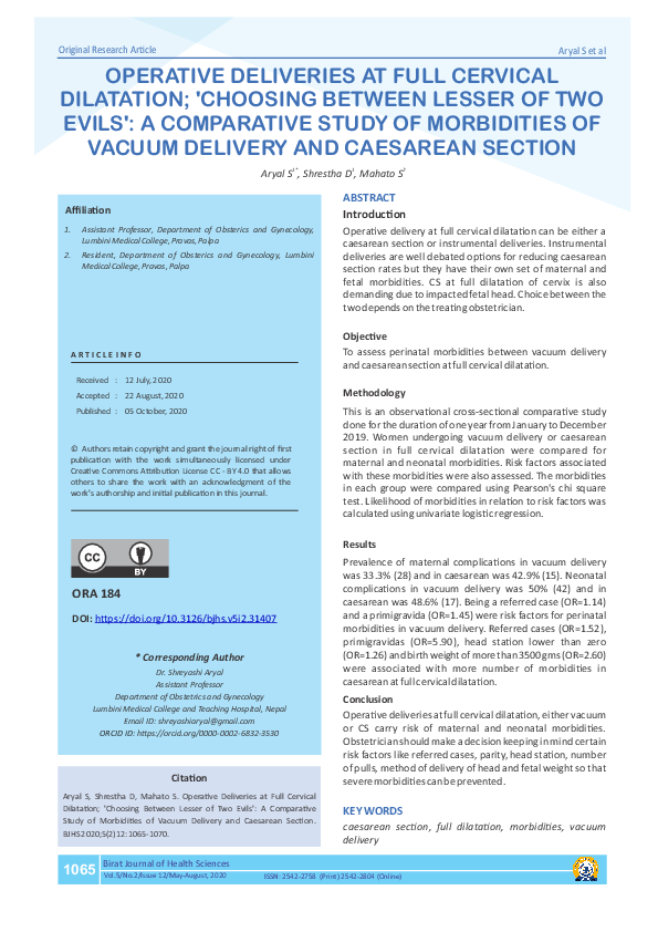 (PDF) Operative Deliveries at Full Cervical Dilatation; 'Choosing ...