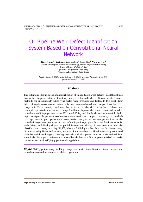 Pdf Oil Pipeline Weld Defect Identification System Based On Convolutional Neural Network