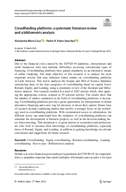 Pdf Crowdfunding Platforms A Systematic Literature Review And A Bibliometric Analysis