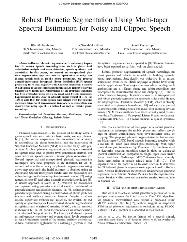 (PDF) Robust phonetic segmentation using multi-taper spectral estimation for noisy and clipped ...