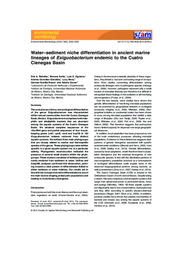 (PDF) Water-sediment niche differentiation in ancient marine lineages ...