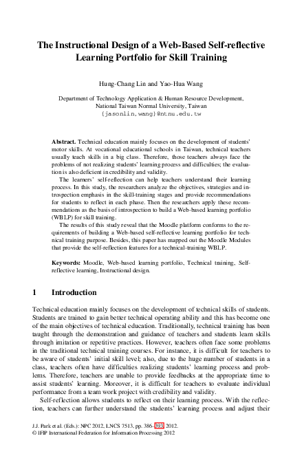(PDF) The Instructional Design of a Web-Based Self-reflective Learning ...