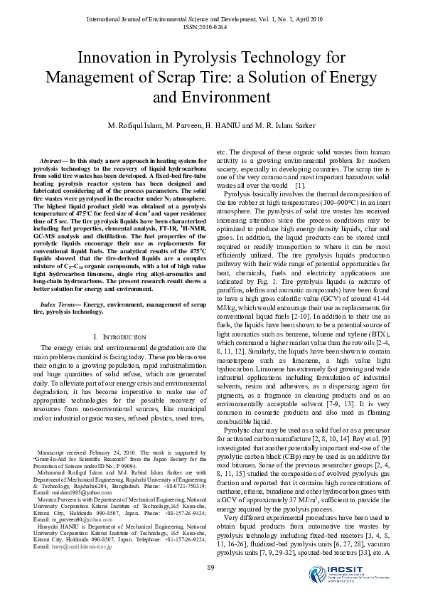(PDF) Innovation in Pyrolysis Technology for Management of Scrap Tire ...