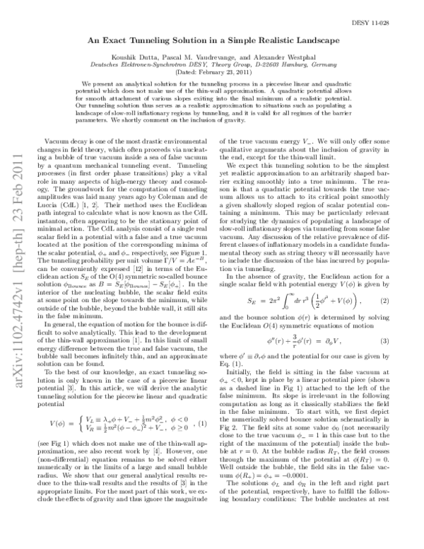 (PDF) An exact tunneling solution in a simple realistic landscape ...
