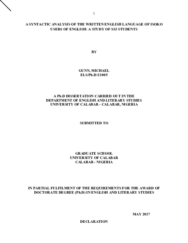 (DOC) A SYNTACTIC ANALYSIS OF THE WRITTEN ENGLISH LANGUAGE OF ISOKO ...