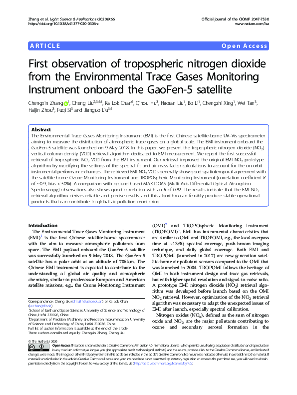 (PDF) First observation of tropospheric nitrogen dioxide from the ...