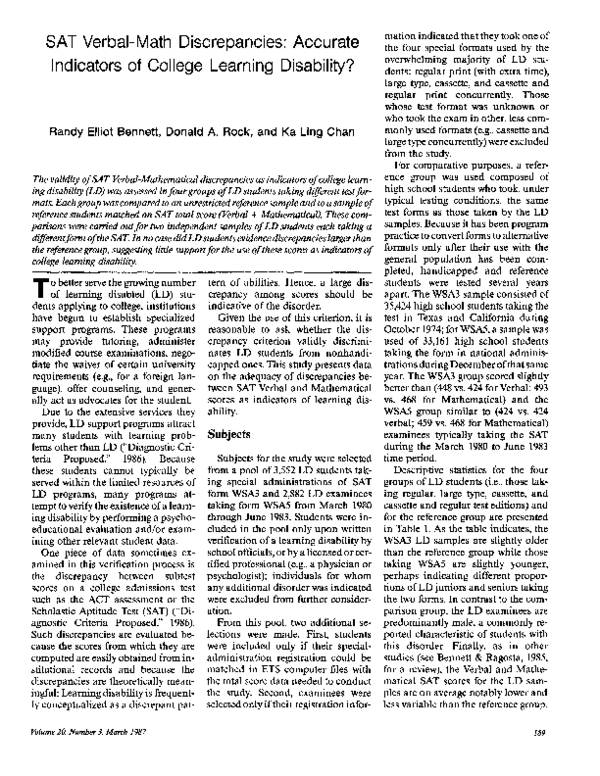 (PDF) SAT Verbal-Math Discrepancies: Accurate indicators of College ...
