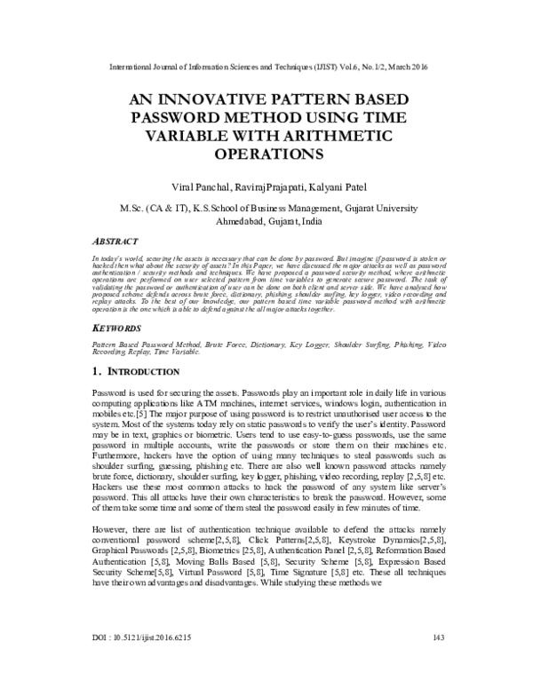 (PDF) An Innovative Pattern Based Password Method Using Time Variable ...