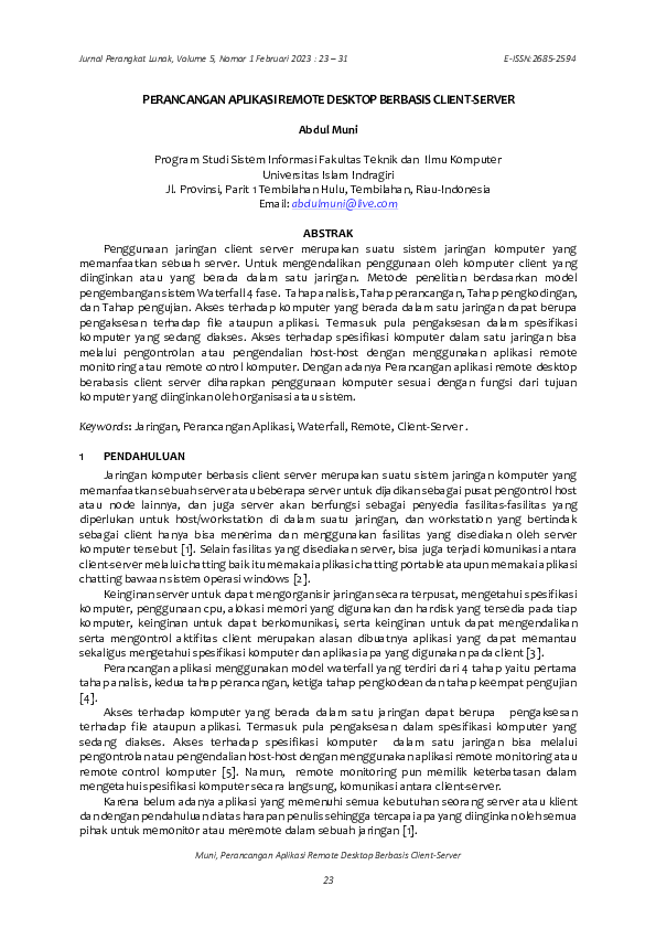 (PDF) Perancangan Aplikasi Remote Desktop Berbasis Client-Server