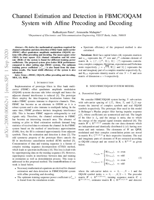 (PDF) Channel Estimation and Detection in FBMC/OQAM System with Affine Precoding and Decoding