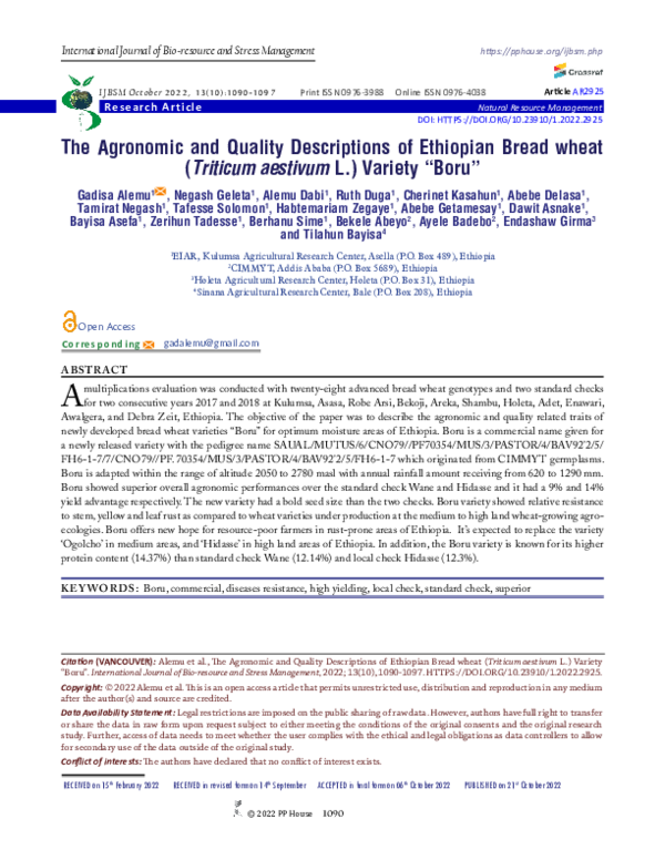 (PDF) The Agronomic and Quality Descriptions of Ethiopian Bread wheat ...