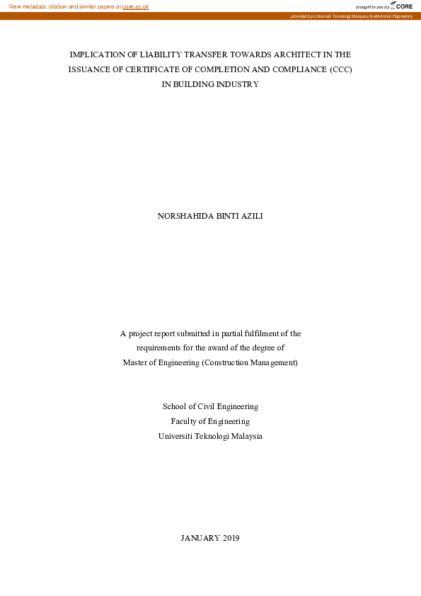 (PDF) Implication of liability transfer towards architect in the ...