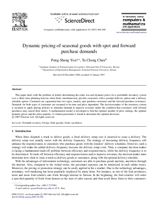 (PDF) Dynamic pricing of seasonal goods with spot and forward purchase ...