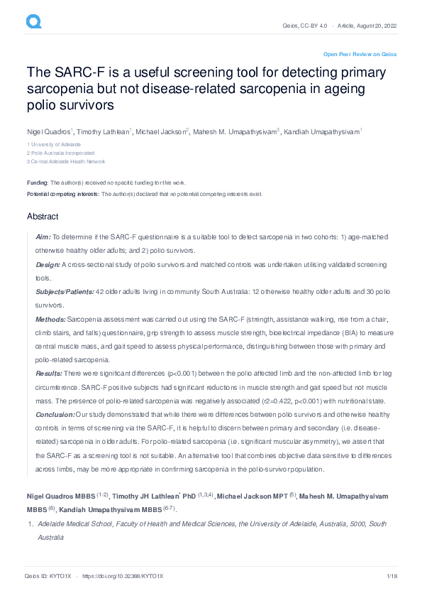 (PDF) The SARC-F is a useful screening tool for detecting primary ...