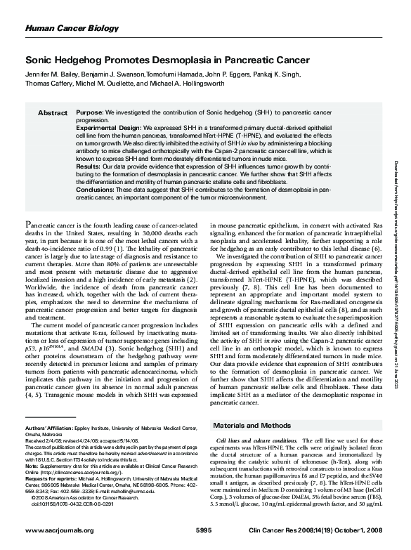 (PDF) Sonic Hedgehog Promotes Desmoplasia in Pancreatic Cancer