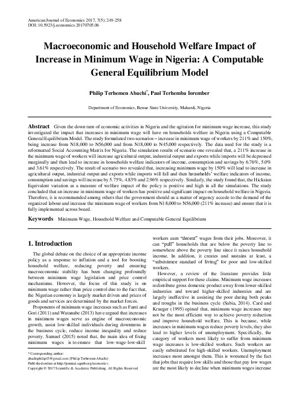 (PDF) Welfare implications of minimum wage increase in Nigeria
