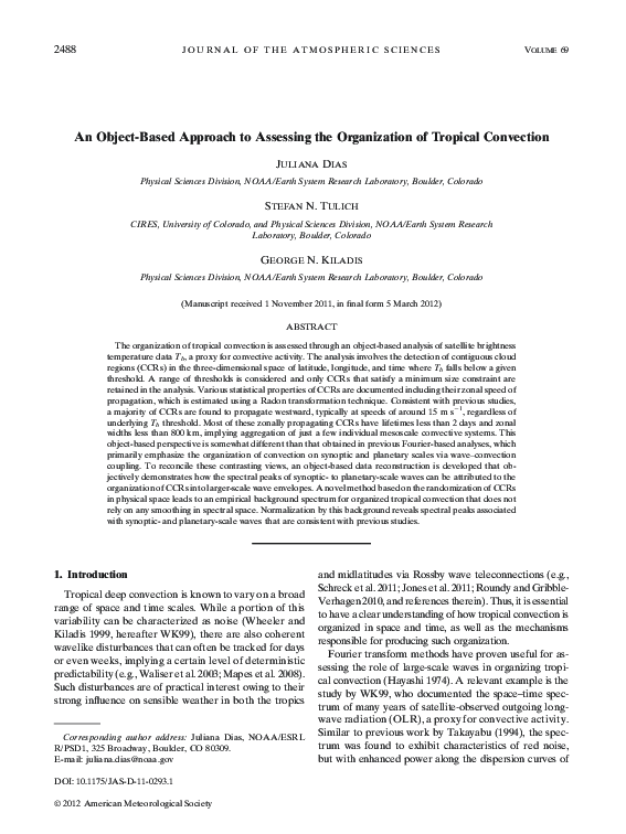 (PDF) An Object-Based Approach to Assessing the Organization of Tropical Convection