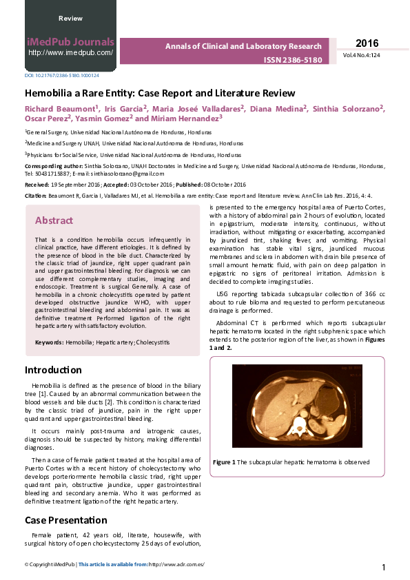 (PDF) Hemobilia a Rare Entity: Case Report and Literature Review ...