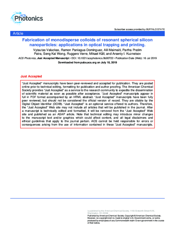 (PDF) Fabrication of Monodisperse Colloids of Resonant Spherical ...
