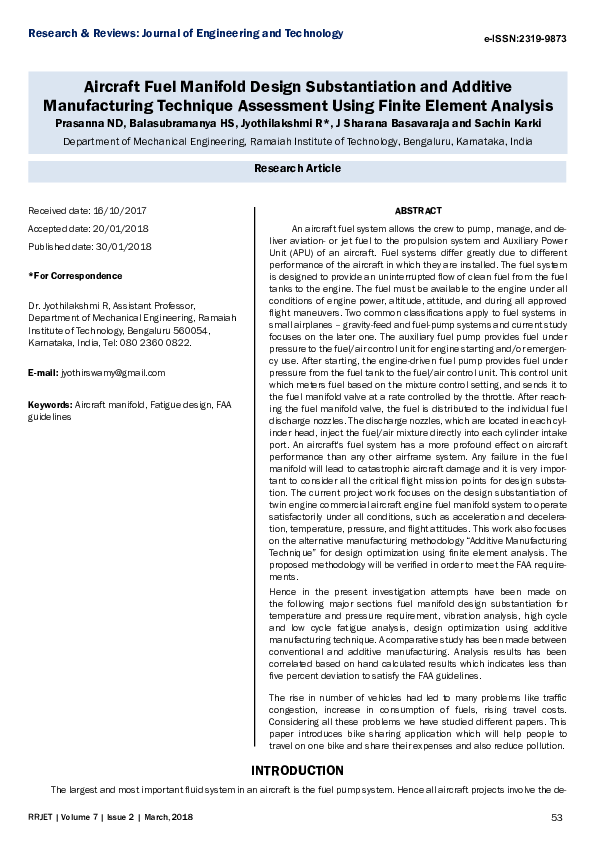 (PDF) Aircraft Fuel Manifold Design Substantiation and Additive ...