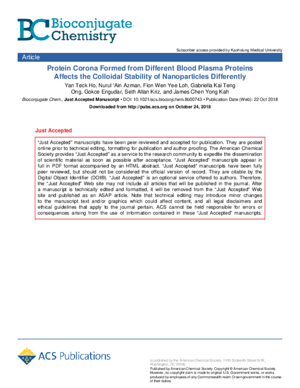 (PDF) Protein Corona Formed from Different Blood Plasma Proteins ...