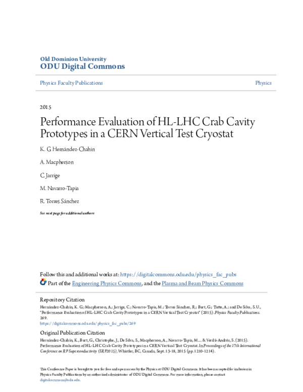 (PDF) Performance Evaluation of HL-LHC Crab Cavity Prototypes in a CERN ...
