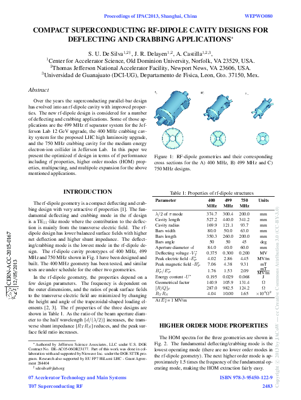 Pdf Compact Superconducting Rf Dipole Cavity Designs For Deflecting And Crabbing Applications