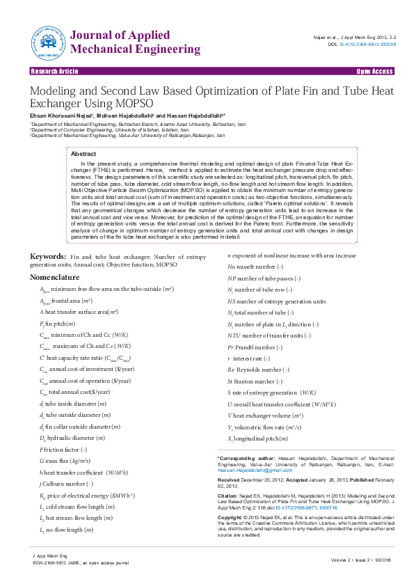 Pdf Modeling And Second Law Based Optimization Of Plate Fin And Tube