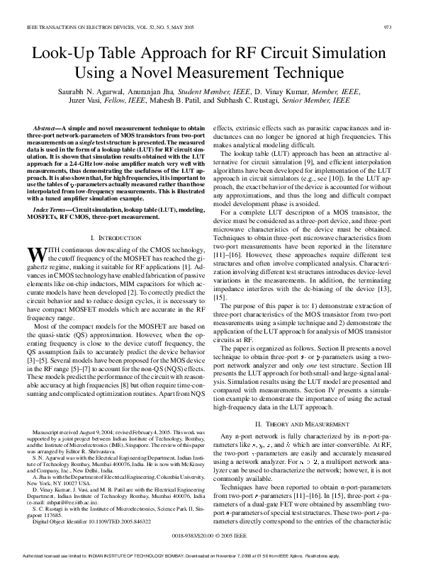 (PDF) Look-Up Table Approach for RF Circuit Simulation Using a Novel Measurement Technique