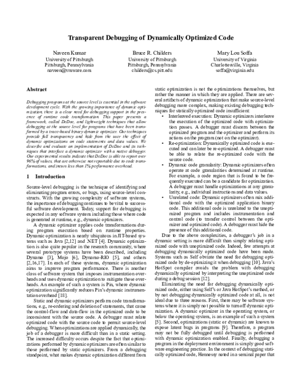 (PDF) Transparent Debugging of Dynamically Optimized Code