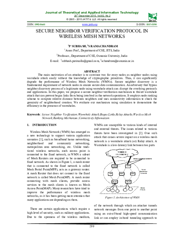 Secure Neighbor Verification Protocol In Wireless Mesh Networks