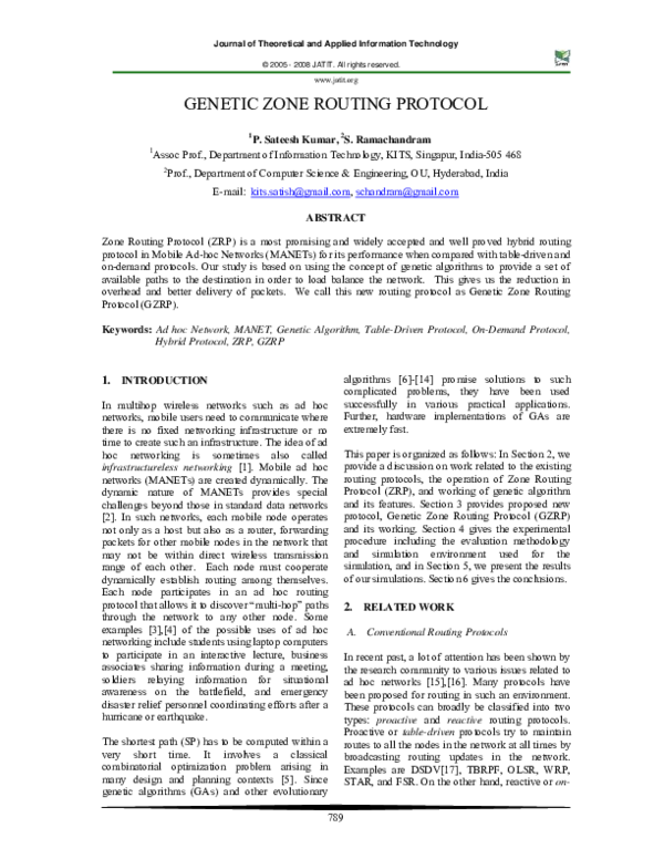 Pdf Genetic Zone Routing Protocol