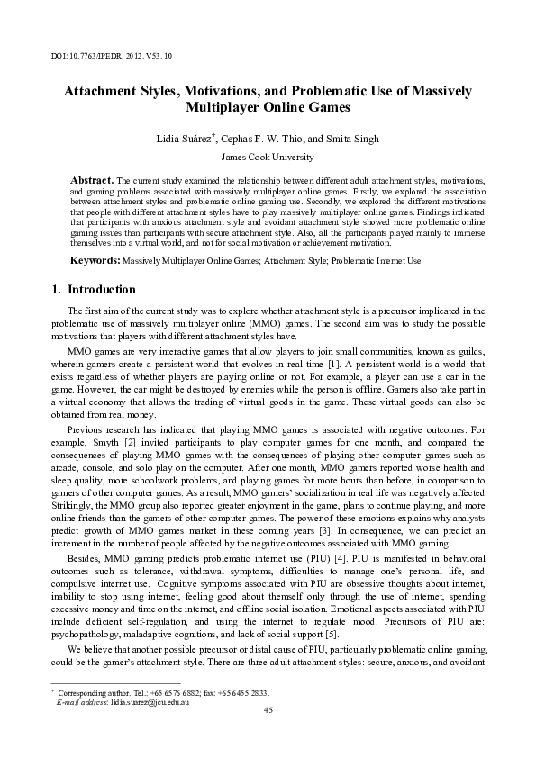 (PDF) Attachment styles, motivations, and problematic use of massively multiplayer online games