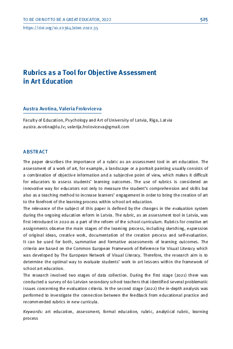 (PDF) Rubrics as a Tool for Objective Assessment in Art Education